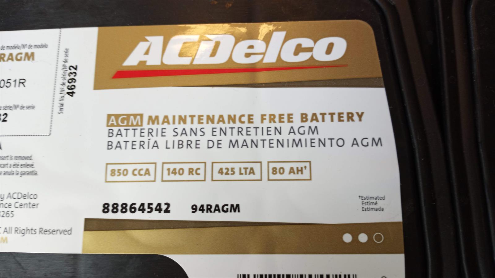 2016 RAM 2500 ACDelco 88864542 ACDelco Gold Automotive AGM Batteries ...