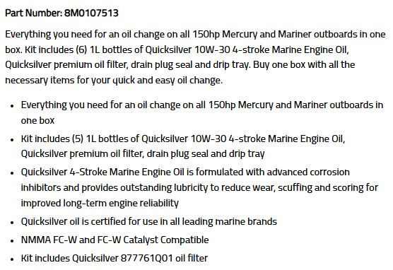 Quicksilver 8M0107513 Quicksilver 4-Stroke Outboard Engine Oil Kits | Summit Racing