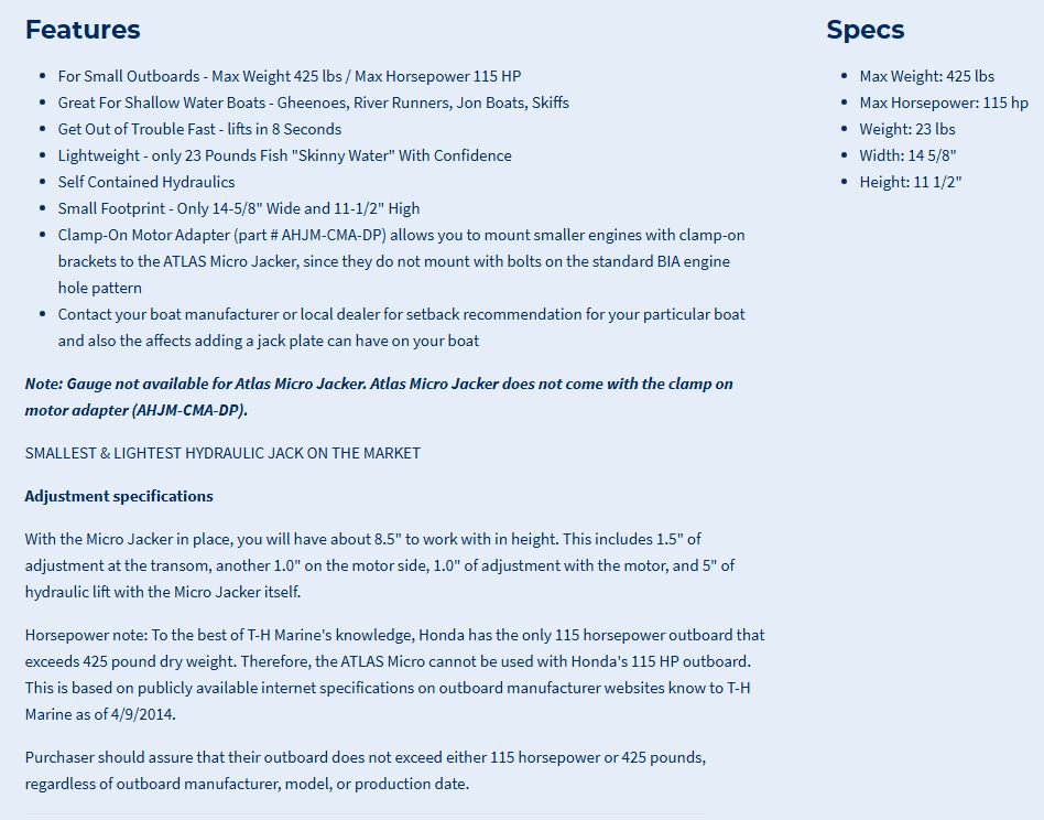 TH Marine AHJM-4-DP TH Marine ATLAS Micro Jacker Hydraulic Jack Plates ...