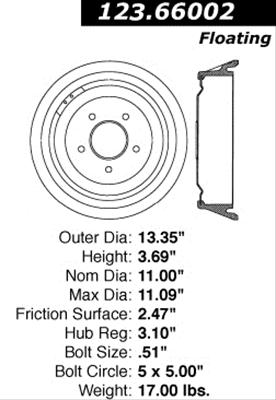 Centric Parts 123.66002 Centric C-Tek Standard Brake Drums | Summit Racing