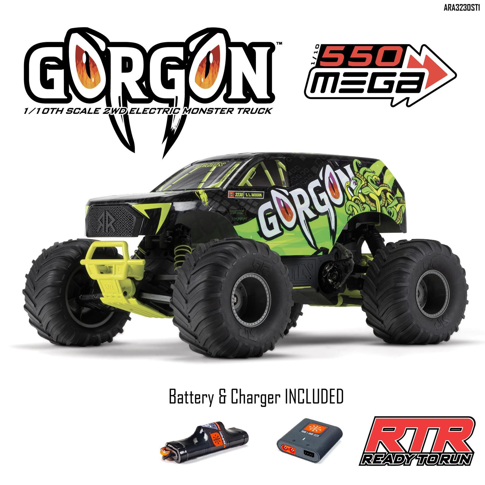 ARRMA ARA3230ST1 Arrma Gorgon 1:10 Scale MEGA 550 RC Monster Trucks RTR ...