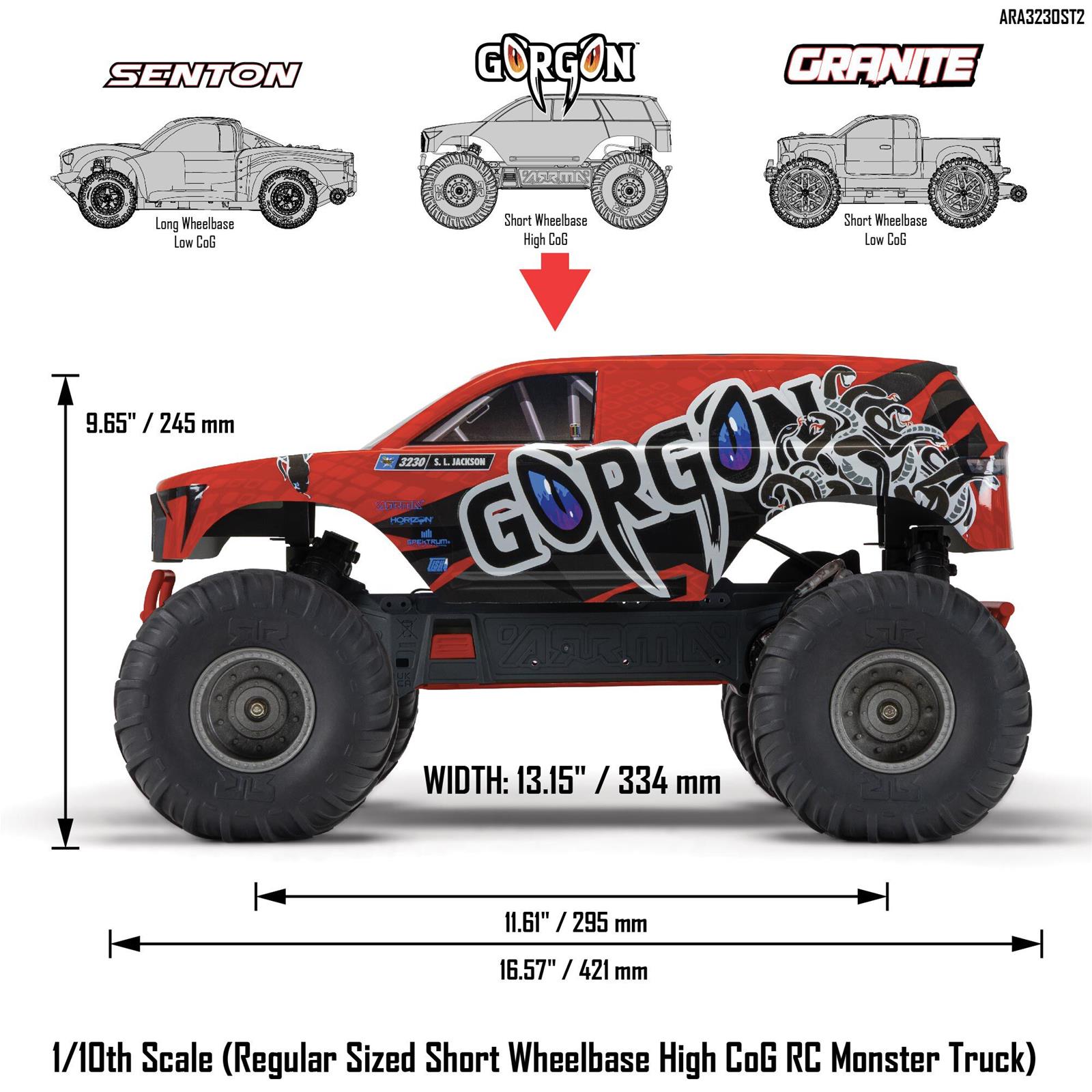 ARRMA ARA3230ST2 Arrma Gorgon 1:10 Scale MEGA 550 RC Monster Trucks RTR ...