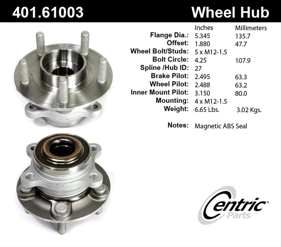 Centric Parts 401.61003 Centric Premium Wheel Bearing and Hub ...