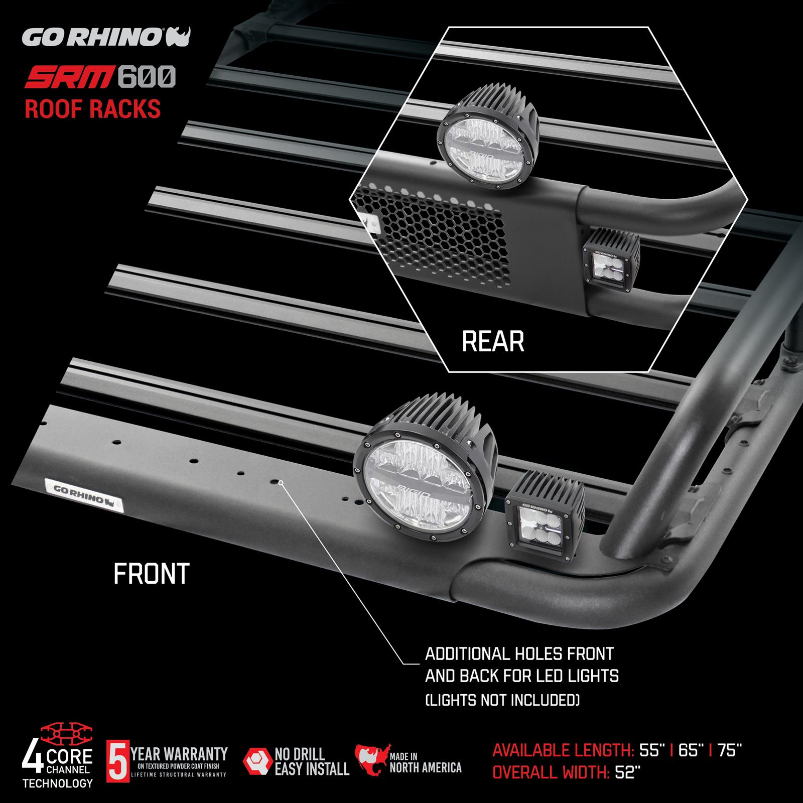 Go Rhino 5936075T Go Rhino SRM600 Series Tubular Roof Racks | Summit Racing