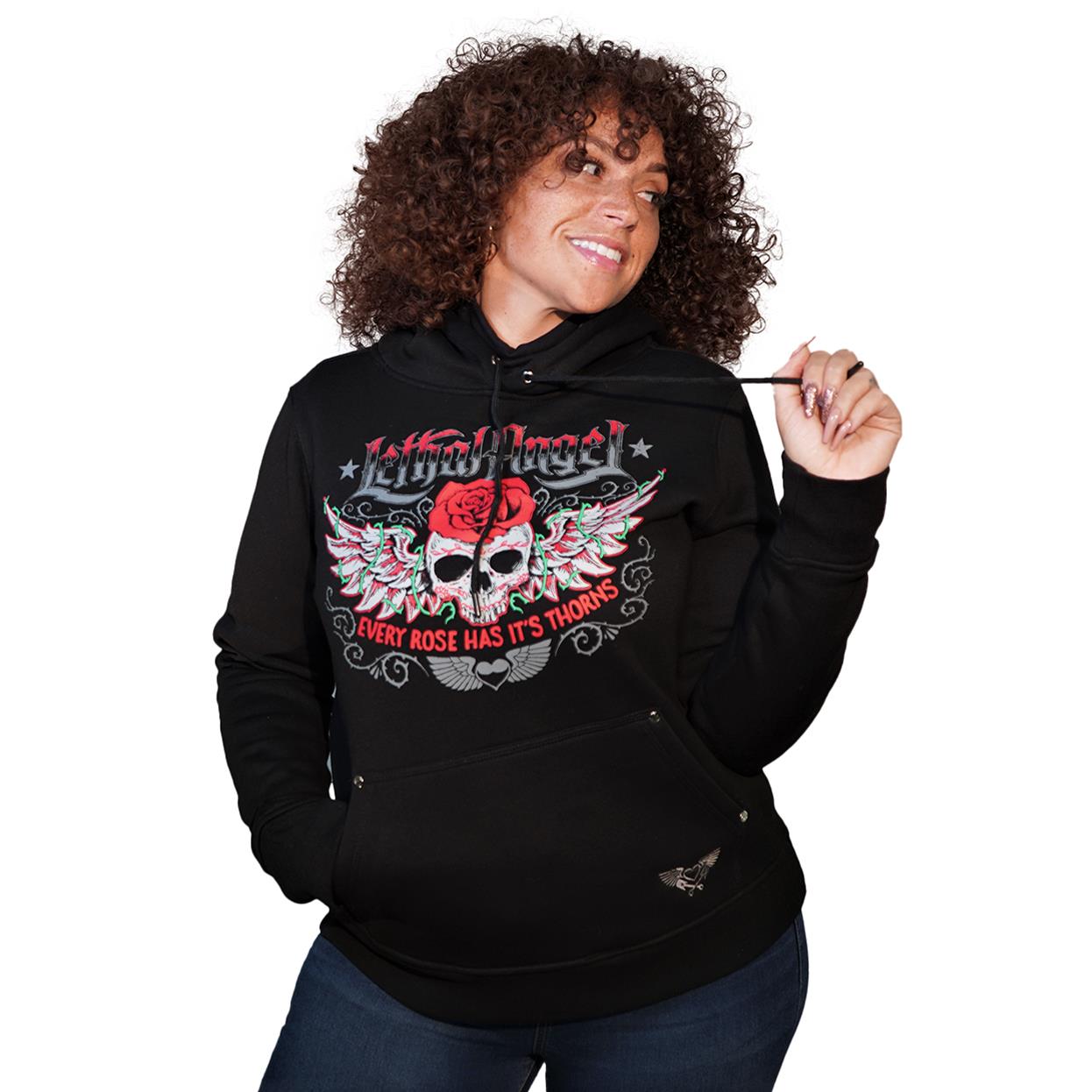 Lethal Threat HD84071-2X Lethal Angel Skulls and Thorns Pullover Ladies Hoodies | Summit Racing