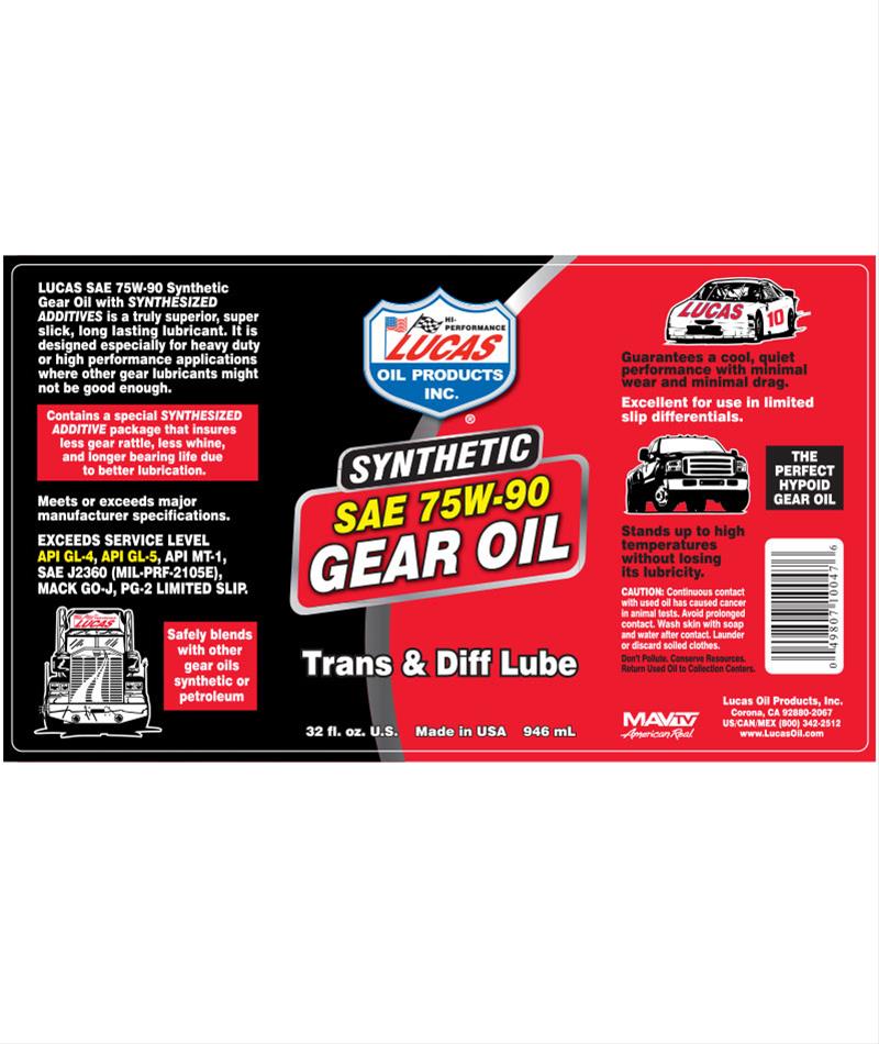 Lucas Oil 10047-1 Lucas Pure Synthetic Gear Oil | Summit Racing