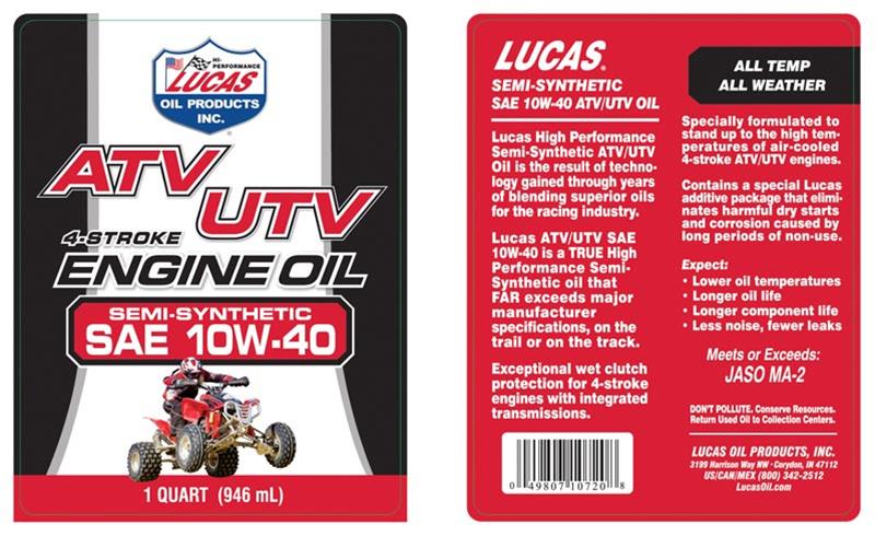 Lucas Oil 10720-1 Lucas Semi-Synthetic ATV Engine Oil | Summit Racing
