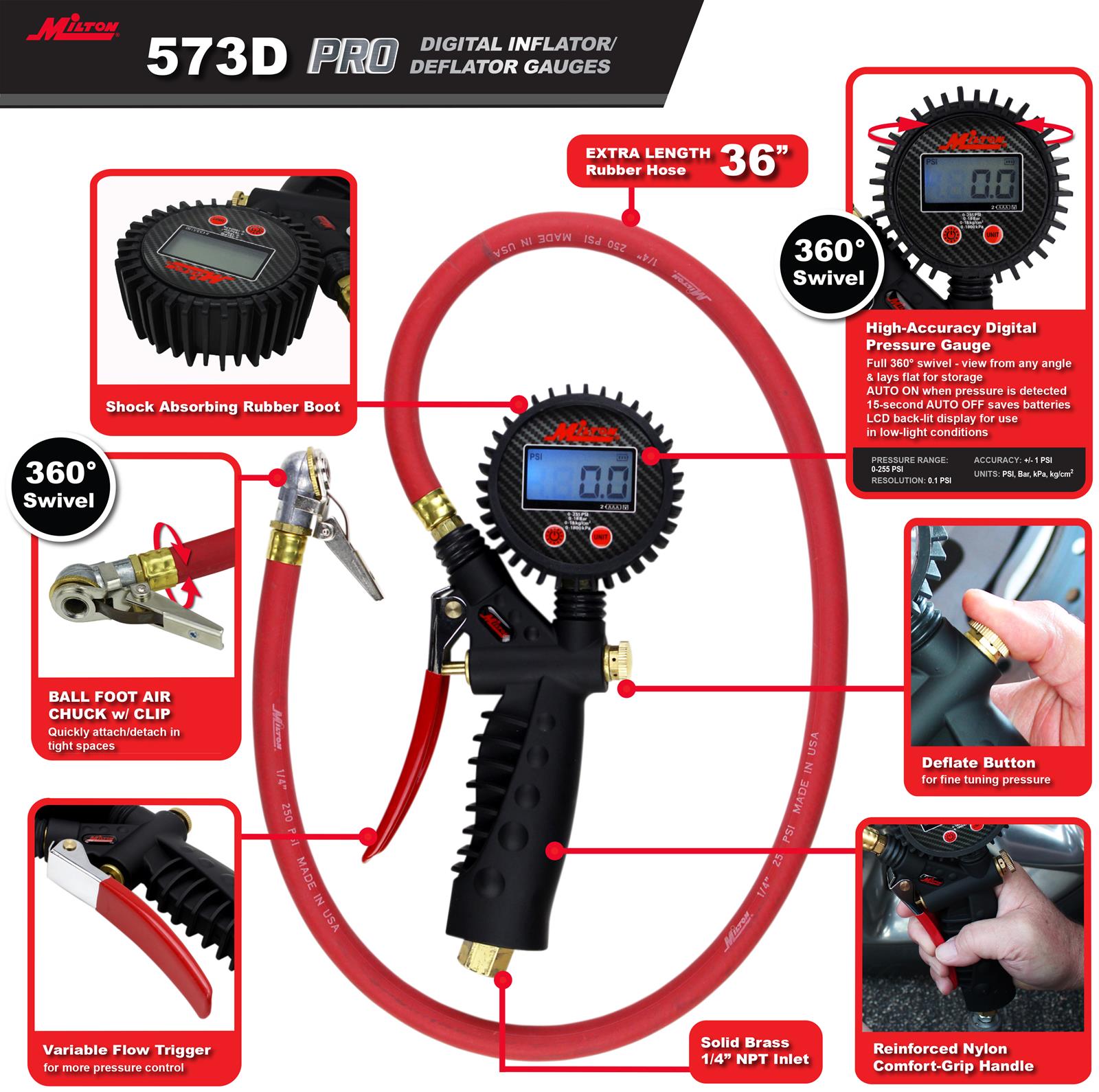 Milton Industries 573D Milton Pro Pistol Grip Digital Tire Pressure ...