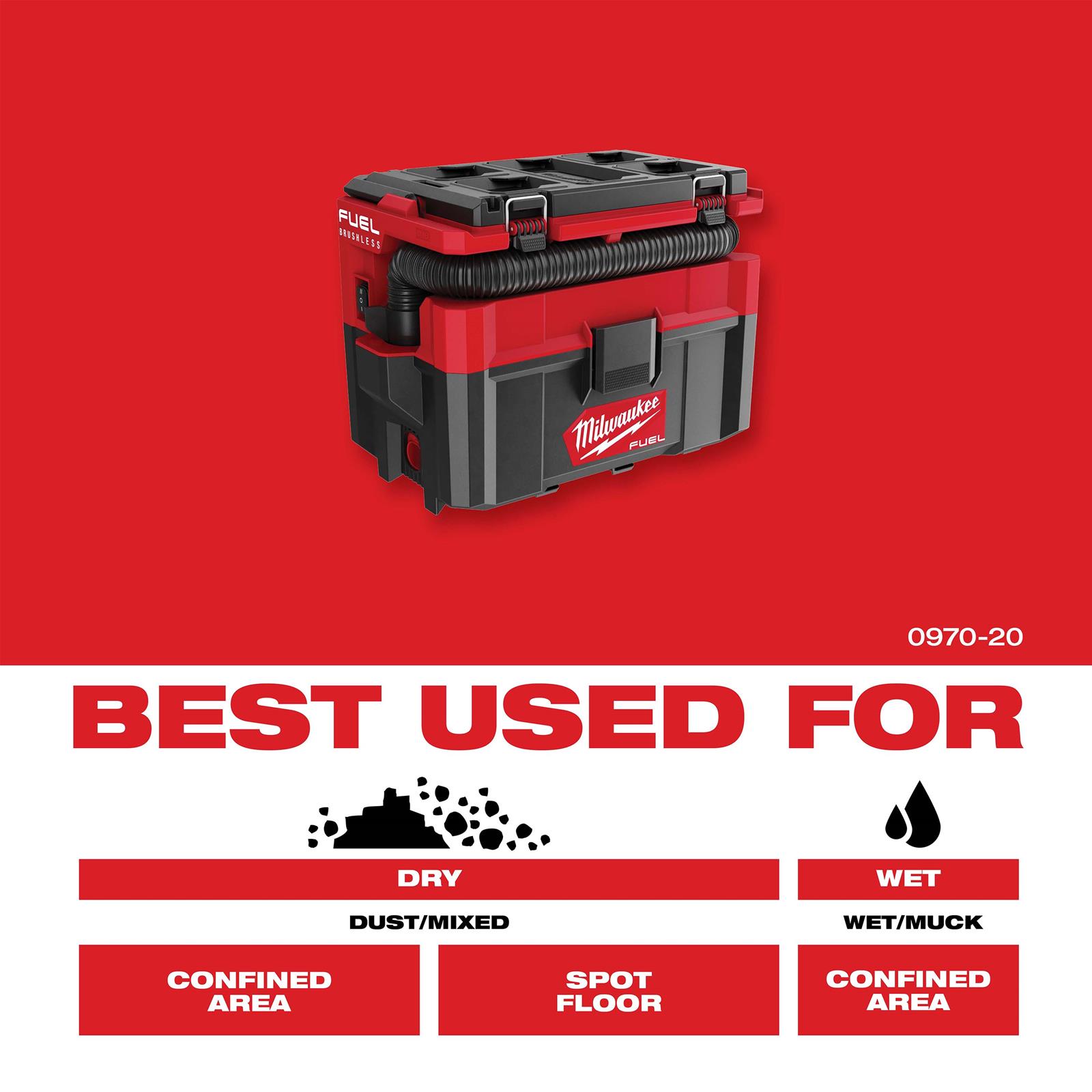 Milwaukee Tool 0970-20 Milwaukee M18 FUEL PACKOUT 2.5 Gallon Wet/Dry ...