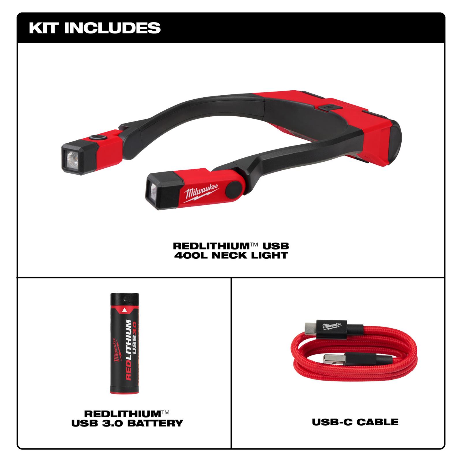 Milwaukee Tool 2117-21 Milwaukee REDLITHIUM USB 400 Lumen Neck Lights | Summit Racing