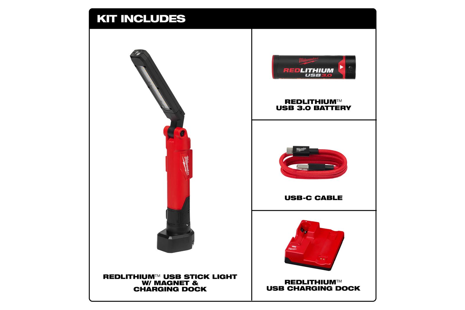 Milwaukee Tool 2128-22 Milwaukee REDLITHIUM USB Magnetic Stick Lights ...