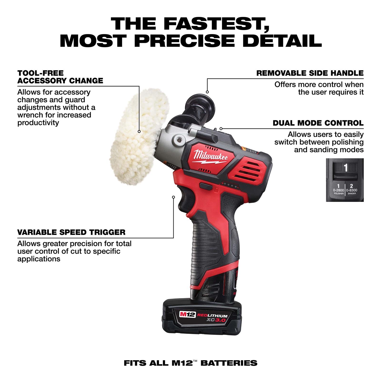 Milwaukee Tool 2438-22X Milwaukee M12 Variable Speed Polishers/Sanders ...