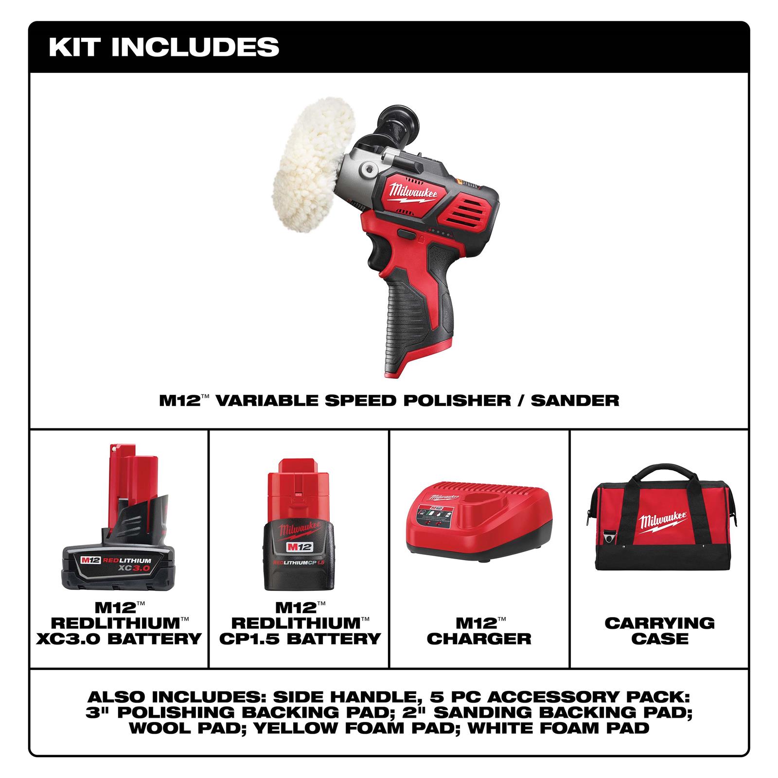 Milwaukee Tool 2438-22X Milwaukee M12 Variable Speed Polishers/Sanders ...