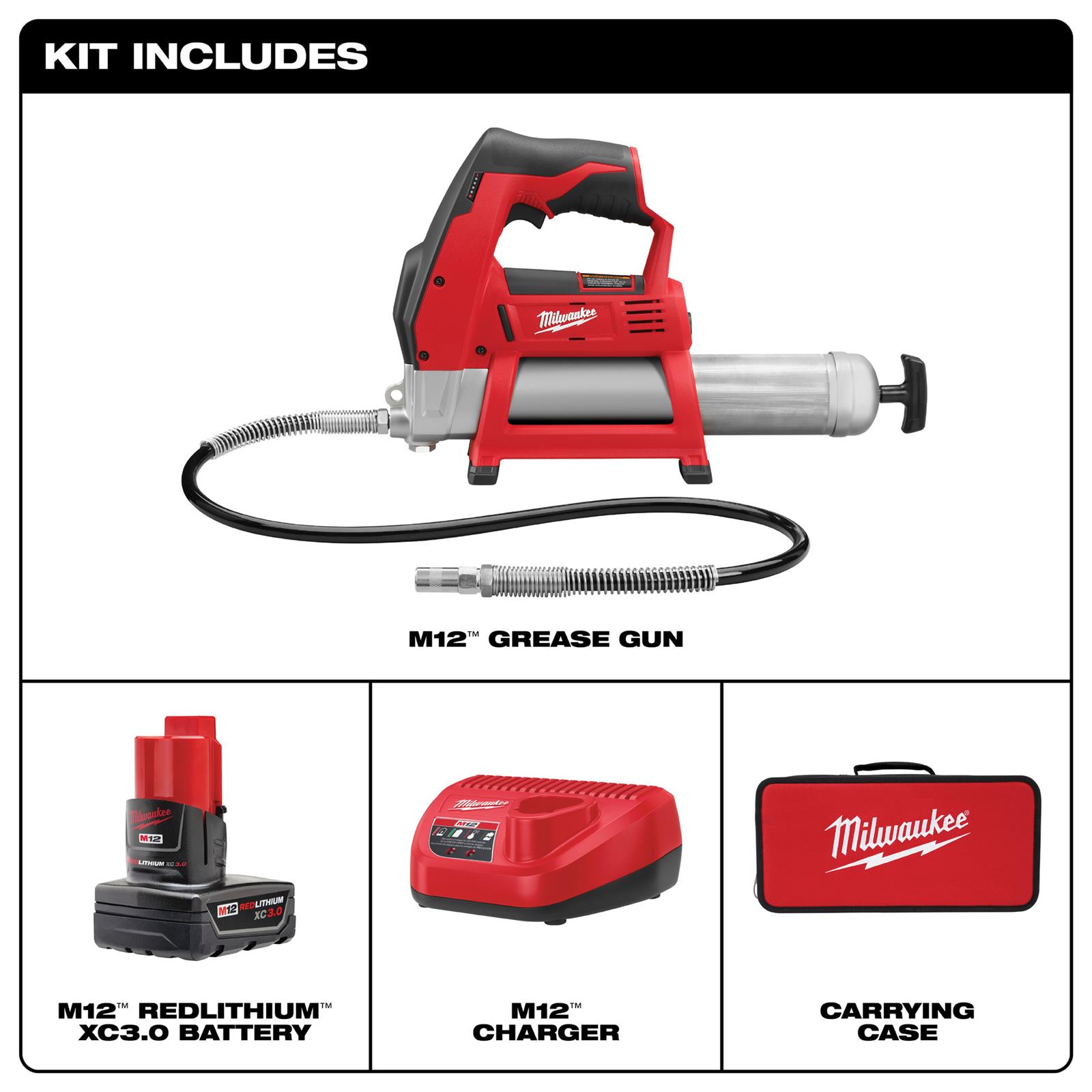 Milwaukee Tool 2446-21XC Milwaukee M12 Cordless Lithium-Ion Grease Gun ...