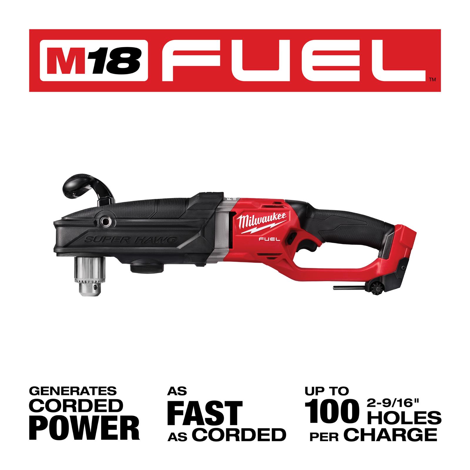 Milwaukee Tool 2809-20 Milwaukee M18 FUEL SUPER HAWG Right Angle Drills ...