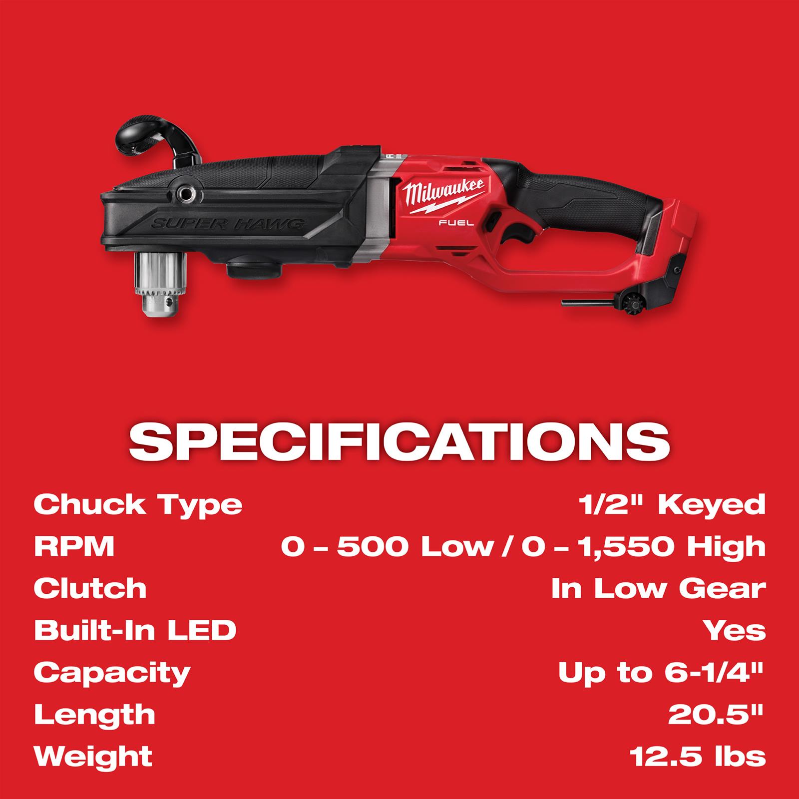 Milwaukee Tool 2809-20 Milwaukee M18 FUEL SUPER HAWG Right Angle Drills ...