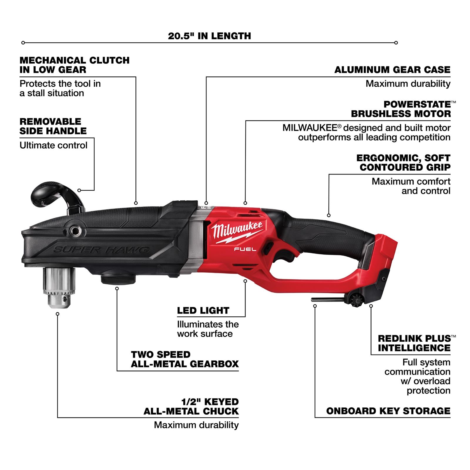 Milwaukee Tool 2809-20 Milwaukee M18 FUEL SUPER HAWG Right Angle Drills ...
