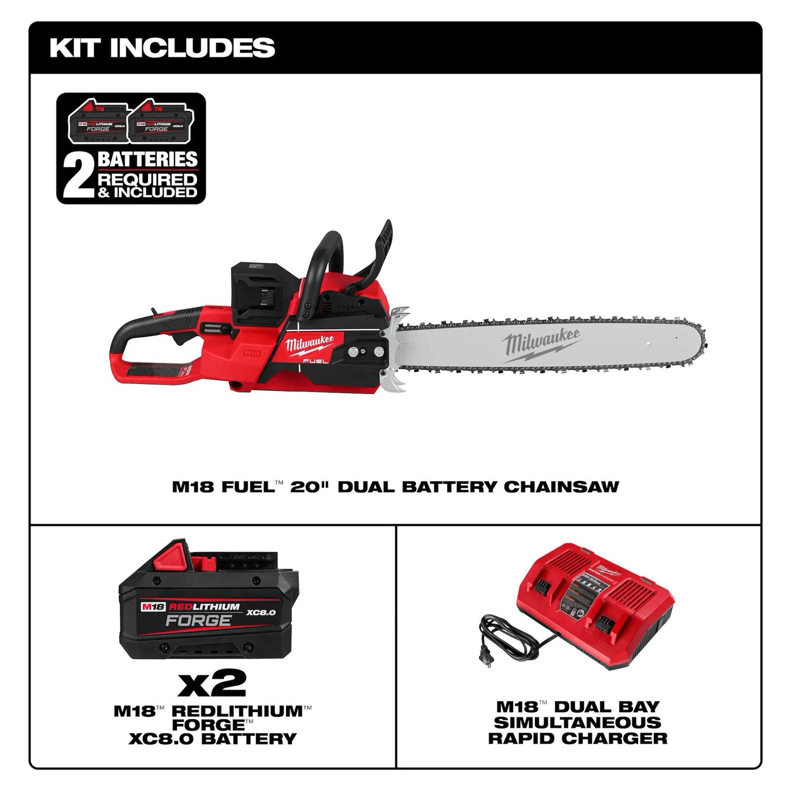 Milwaukee Tool 2827-22 Milwaukee M18 FUEL 20 in. Dual Battery Chainsaw ...
