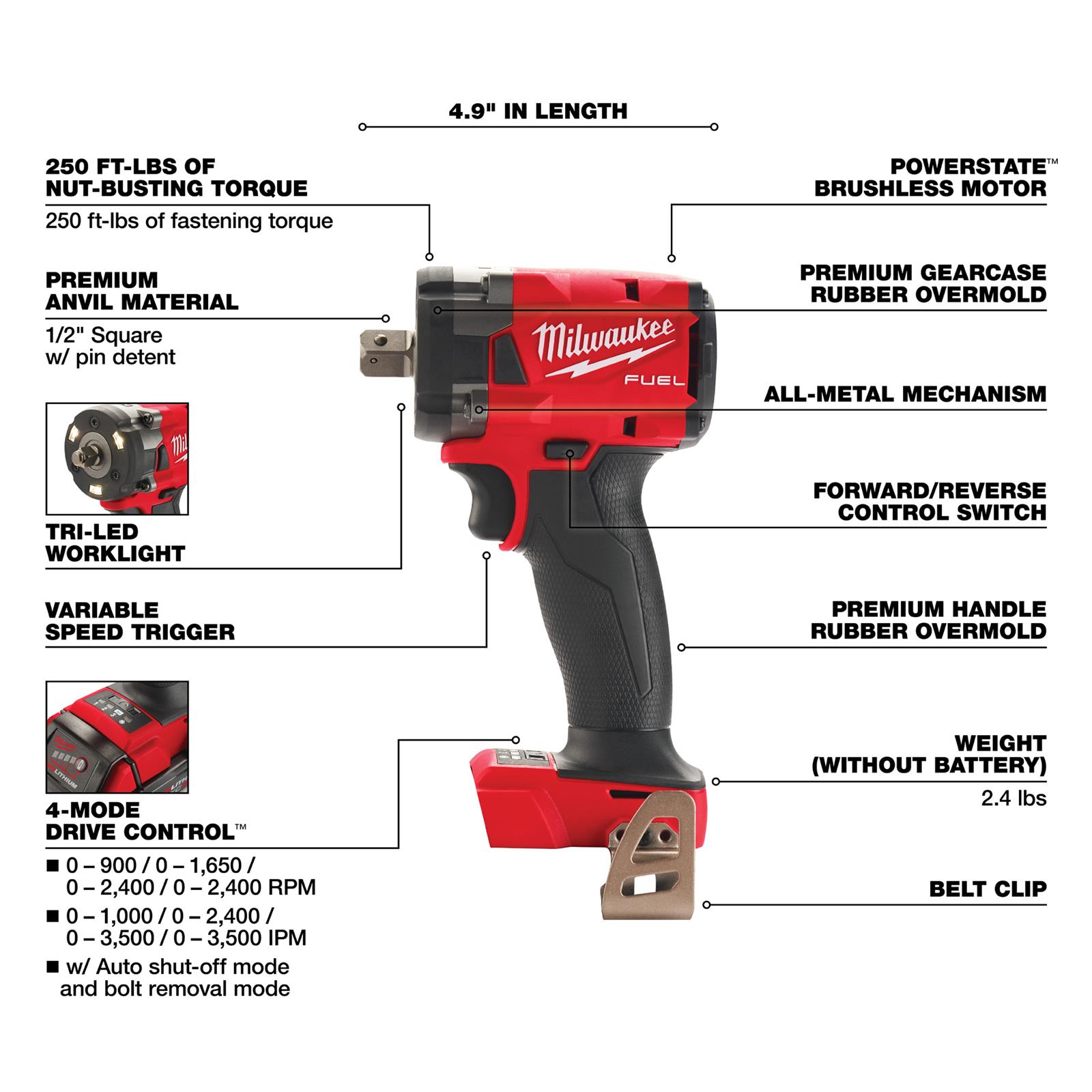 Milwaukee Tool 2855P-20 Milwaukee M18 FUEL 1/2 in. Compact Impact ...