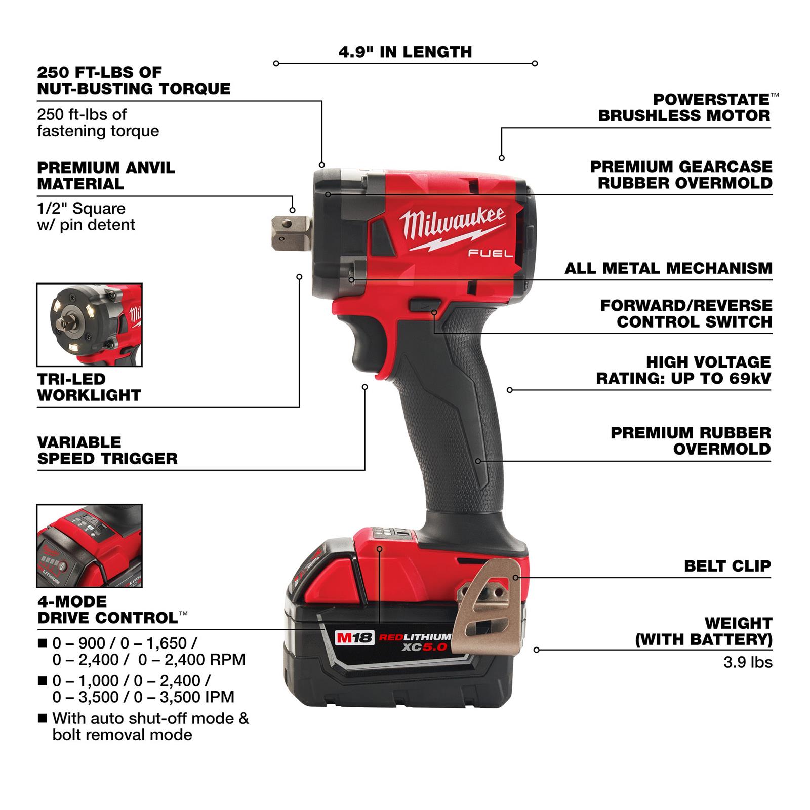 Milwaukee Tool 2855P-22R Milwaukee M18 FUEL 1/2 in. Compact Impact ...
