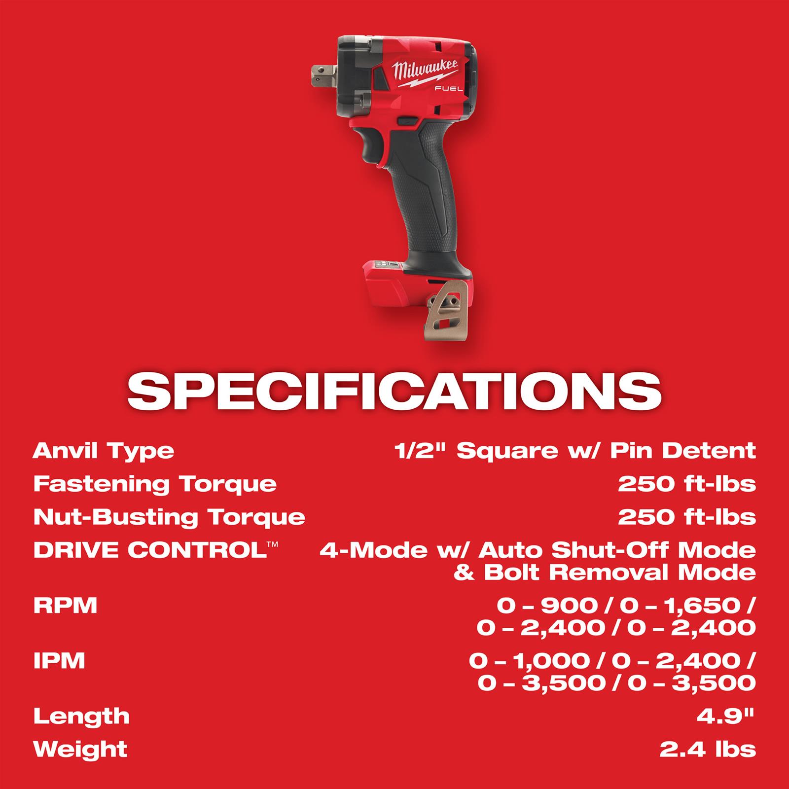 Milwaukee Tool 2855P-22R Milwaukee M18 FUEL 1/2 in. Compact Impact ...
