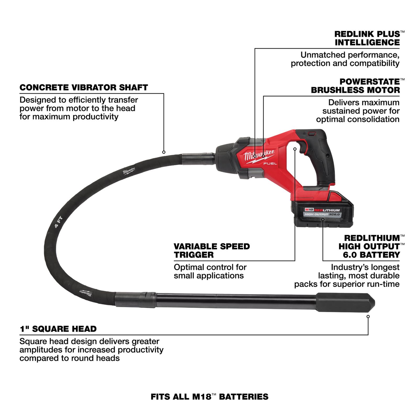 Milwaukee Tool 2910-21 Milwaukee M18 FUEL 4 ft. Concrete Pencil ...