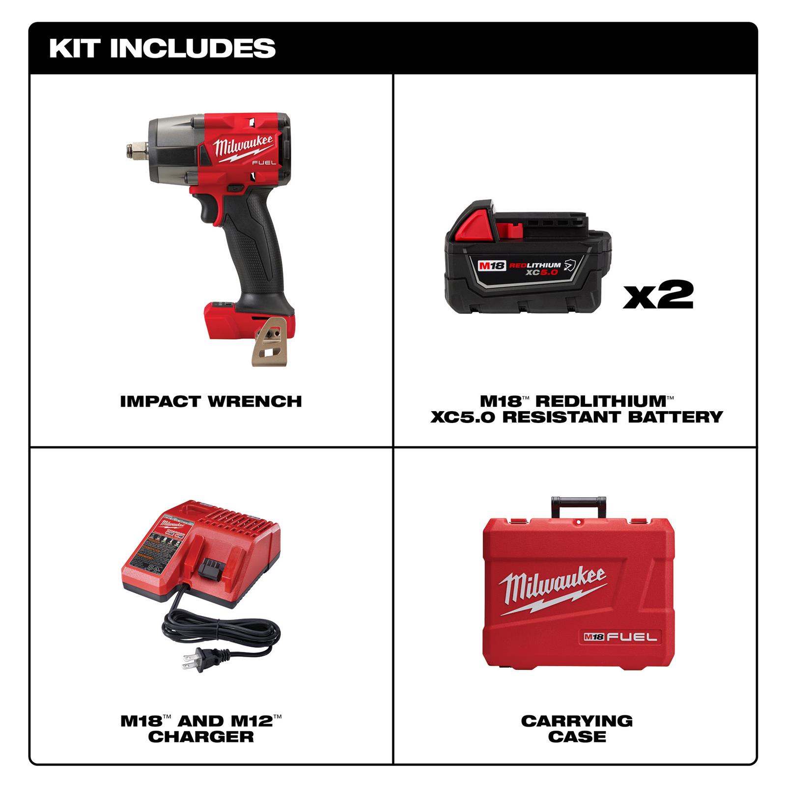 Milwaukee Tool 2962-22R Milwaukee M18 FUEL 1/2 in. Mid-Torque Impact ...