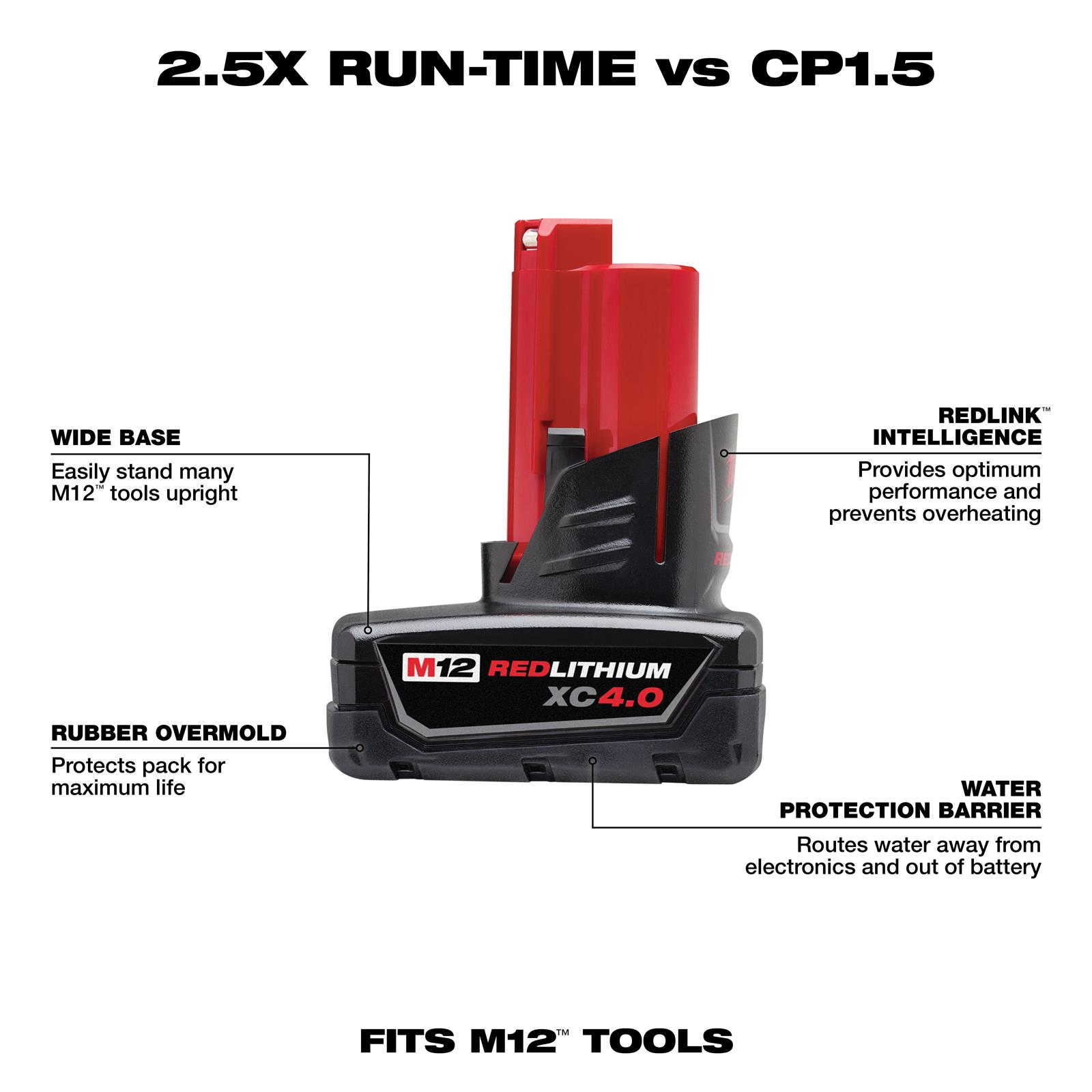 Milwaukee Tool 48-11-2440 Milwaukee M12 REDLITHIUM XC 4.0 Extended ...