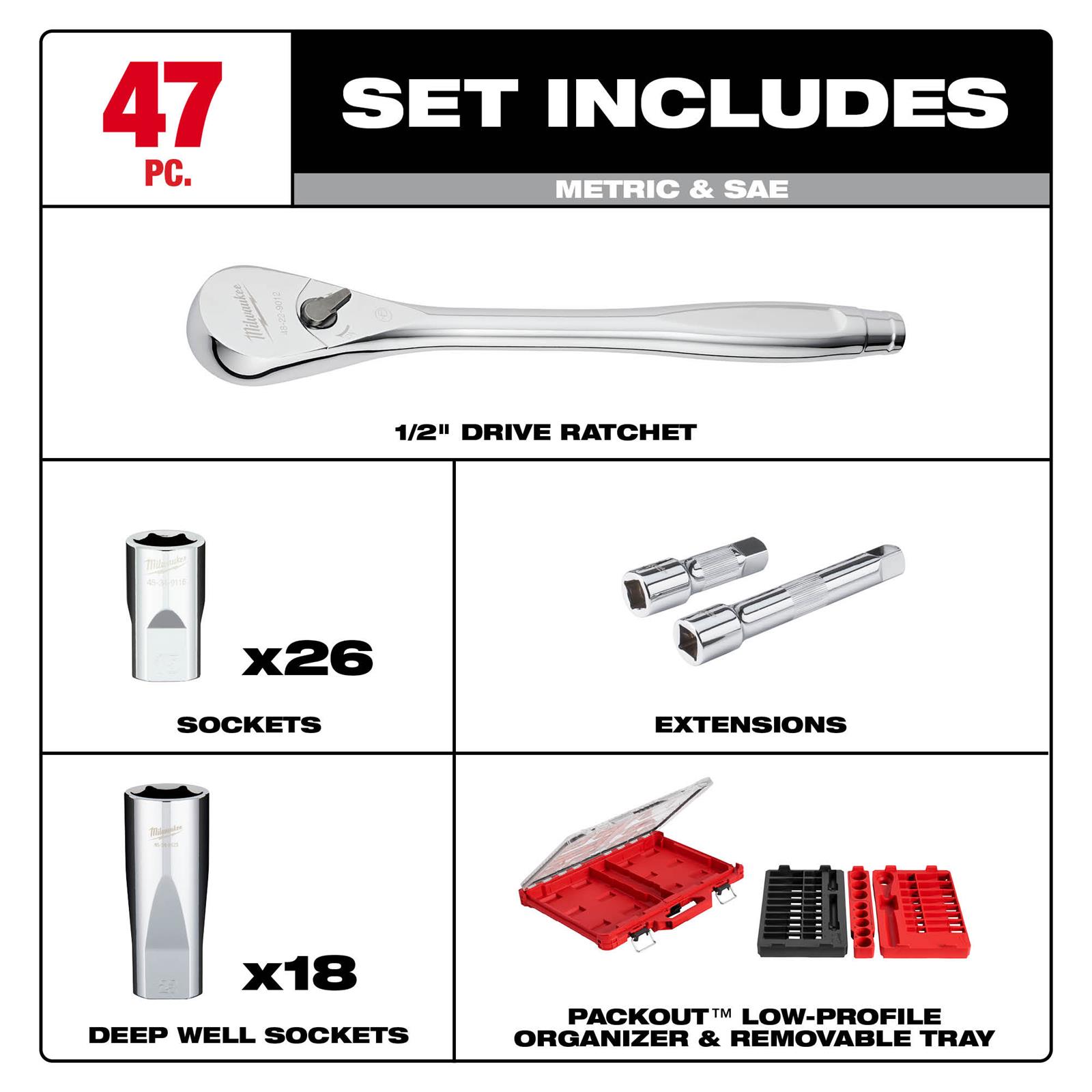 Milwaukee Tool 48-22-9487 Milwaukee 47-Piece Ratchet and Socket Sets | Summit Racing