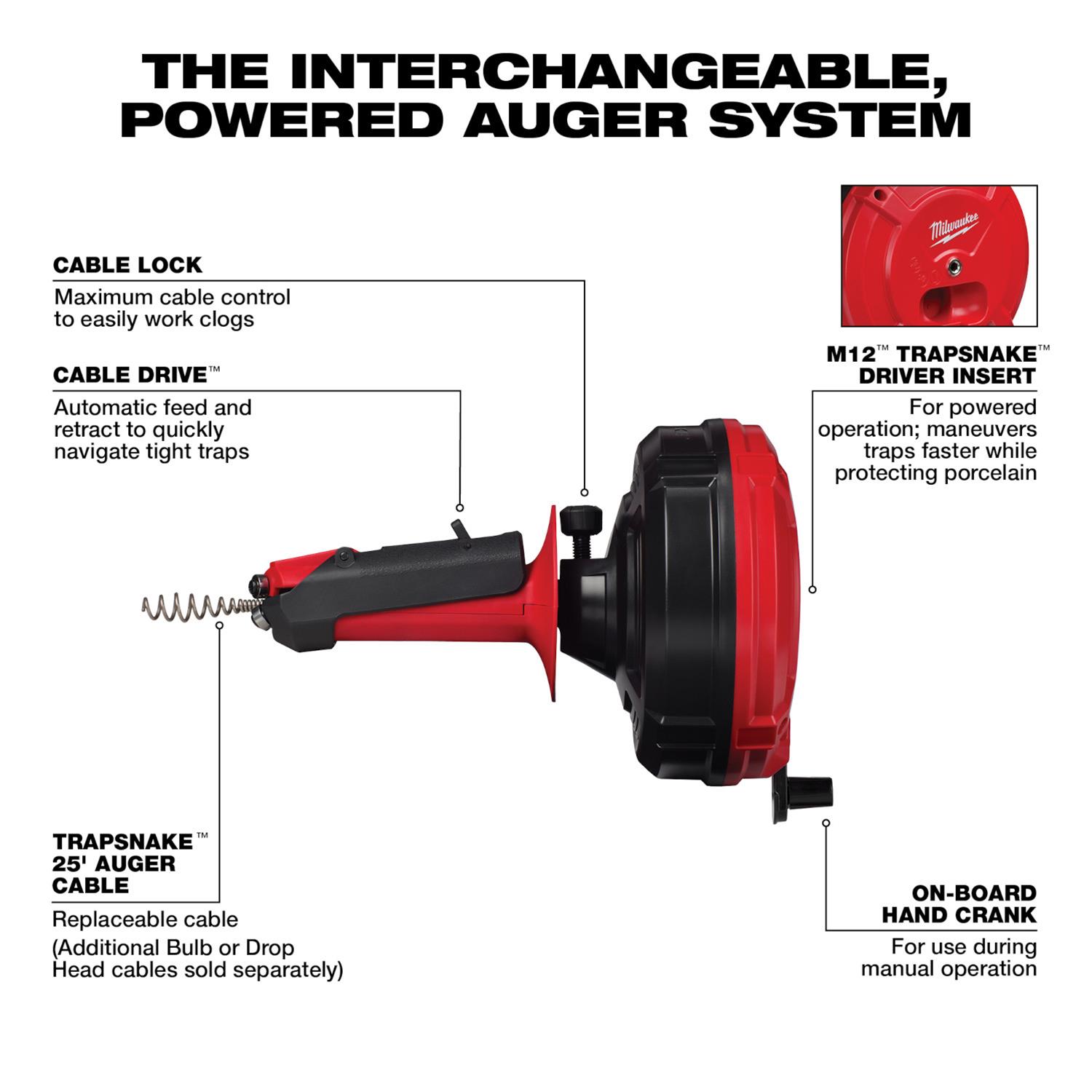 Milwaukee Tool 49-16-2573 Milwaukee TRAPSNAKE 25 ft. Augers with Cable ...