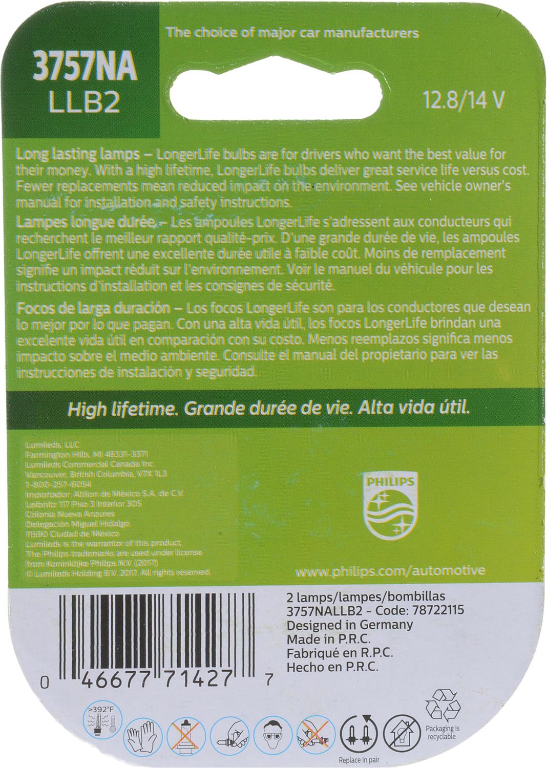 Philips Auto Lighting 3757NALLB2 Philips LongerLife Miniature Bulbs ...