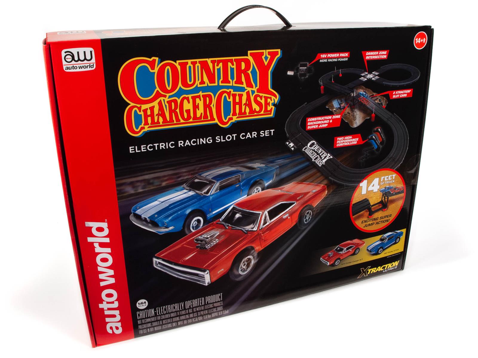 AUTO WORLD SRS335 1:64 Scale Country Charger Chase Slot Car Set ...