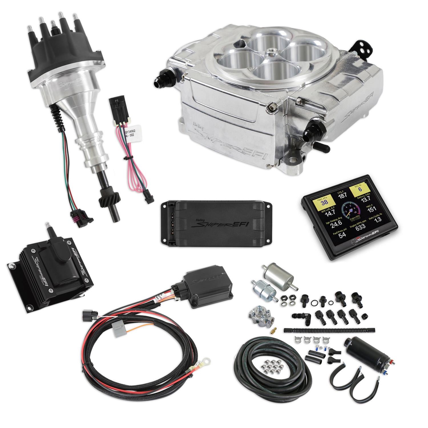 Holley Sniper 550-510-3PK-SBF Holley Sniper 2 EFI 650 HP Inline Pump Fuel Injection Systems with ...