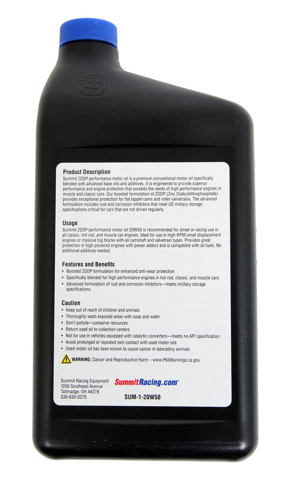 Summit Racing SUM-1-20W50 Summit Racing™ ZDDP Performance Motor Oil ...