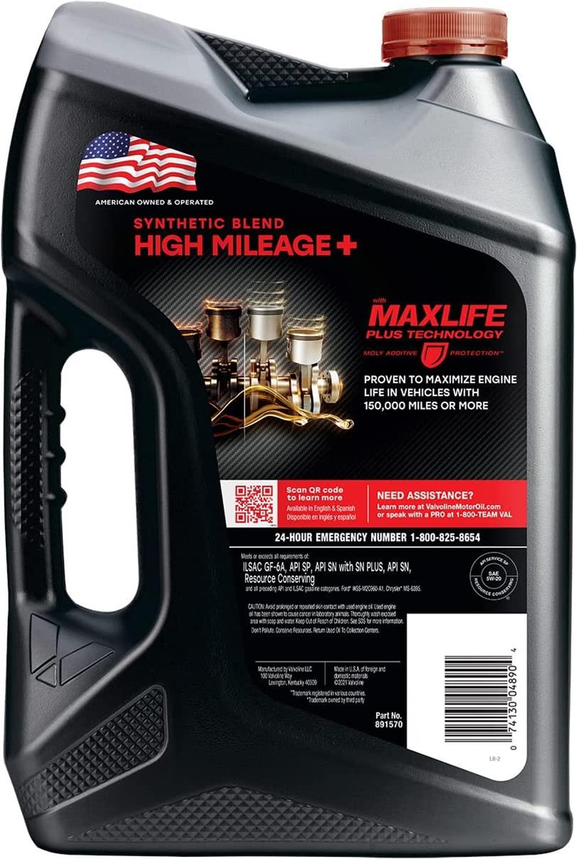 Valvoline 891570 Valvoline High Mileage with MaxLife Plus Technology ...