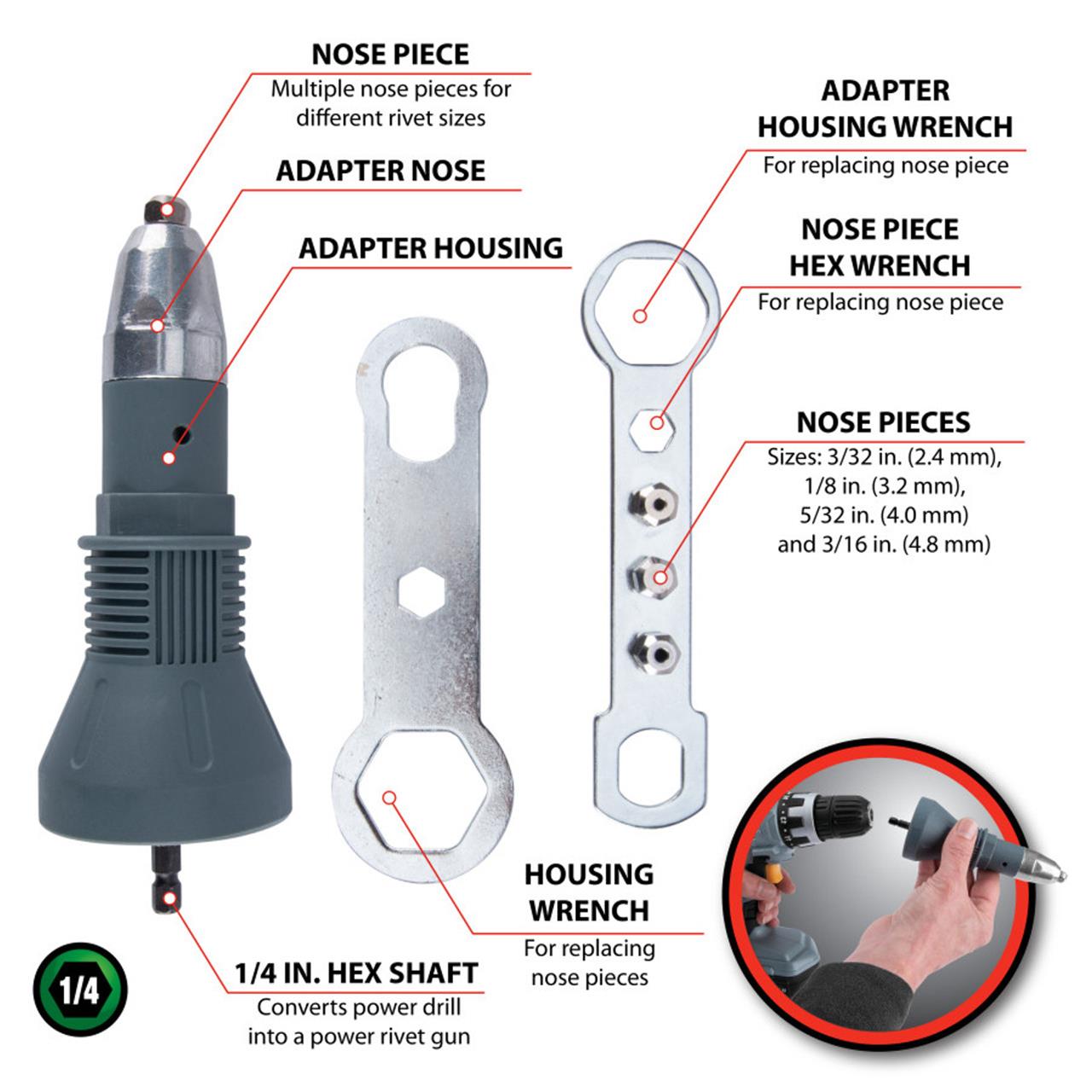 Performance Tool W9069 Performance Tool Rivet Gun Drill Adapter Kits ...